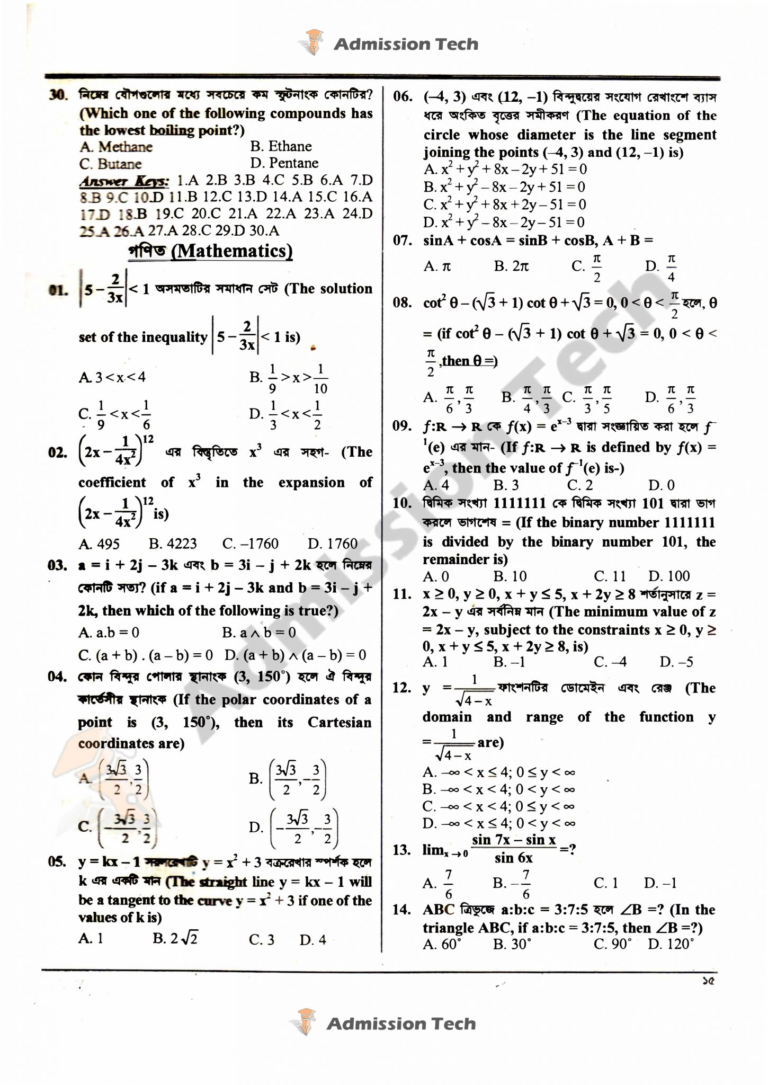Dhaka University A Unit Question Bank | Proggapon