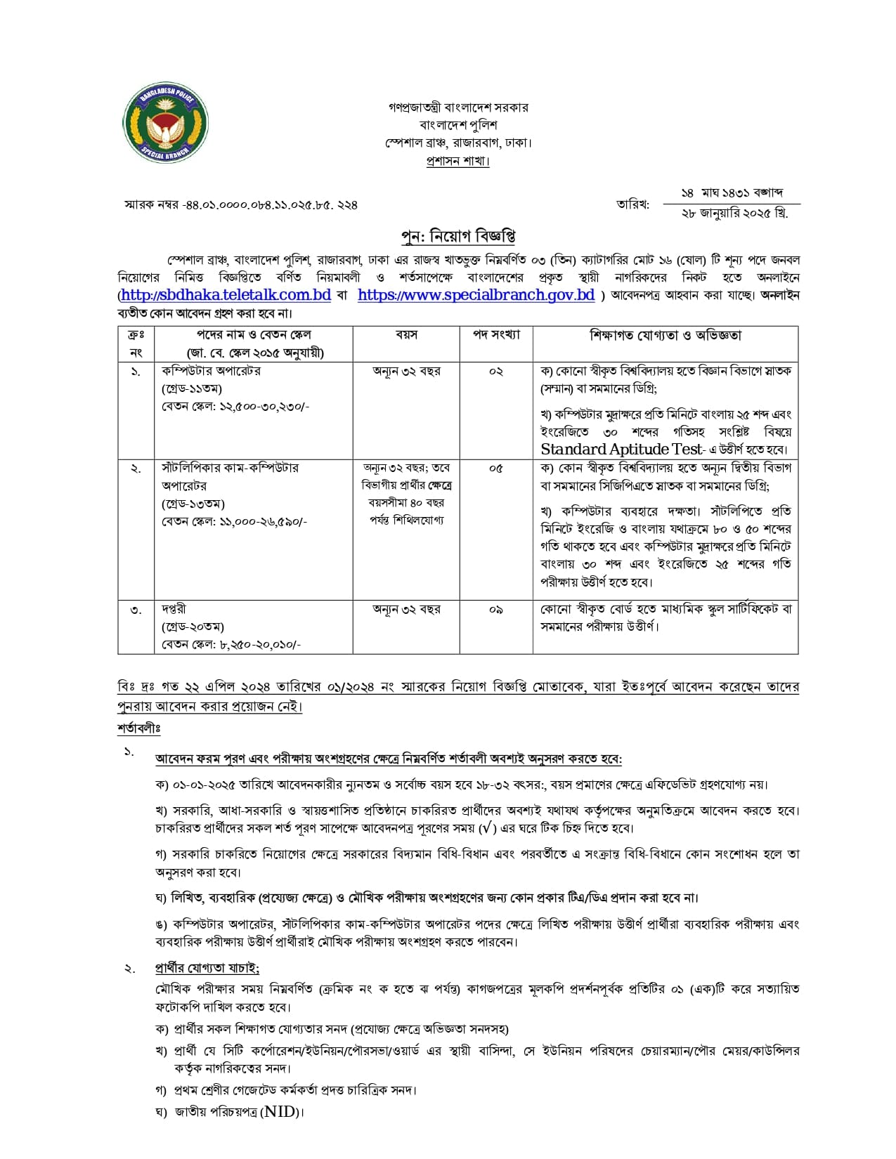 Bangladesh Police Job Circular 2025 | police.teletalk.com.bd