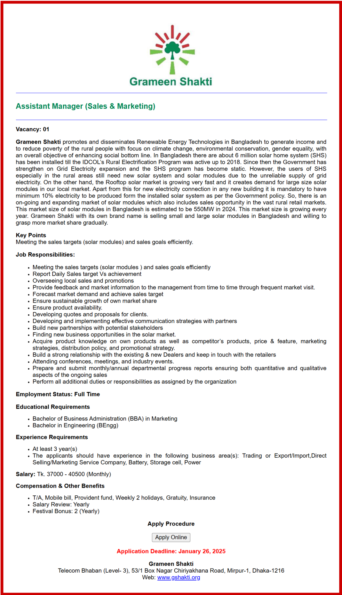 Grameen Shakti Job Circular 2025 | Proggapon