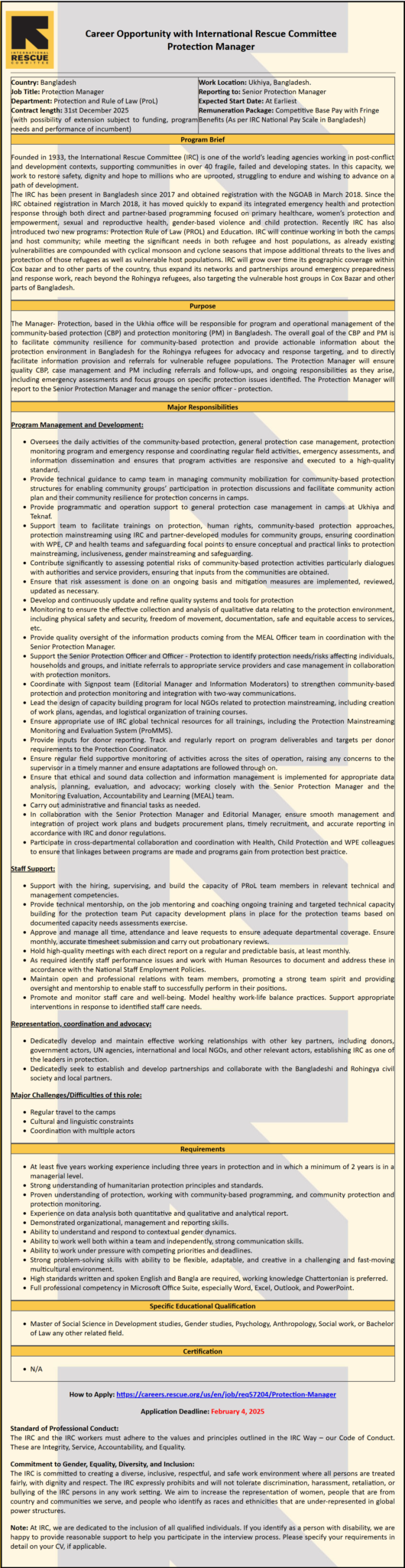 International Rescue Committee Job Circular 2025