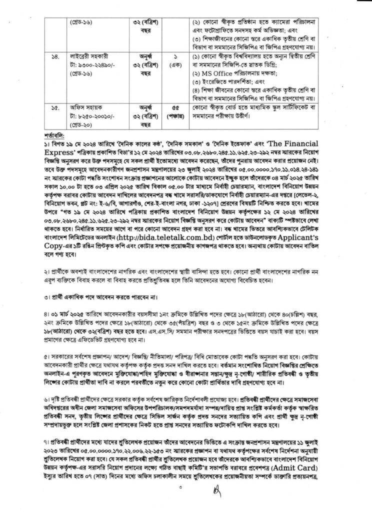 BIDA Job Circular 2025 | bida.teletalk.com.bd Apply Online