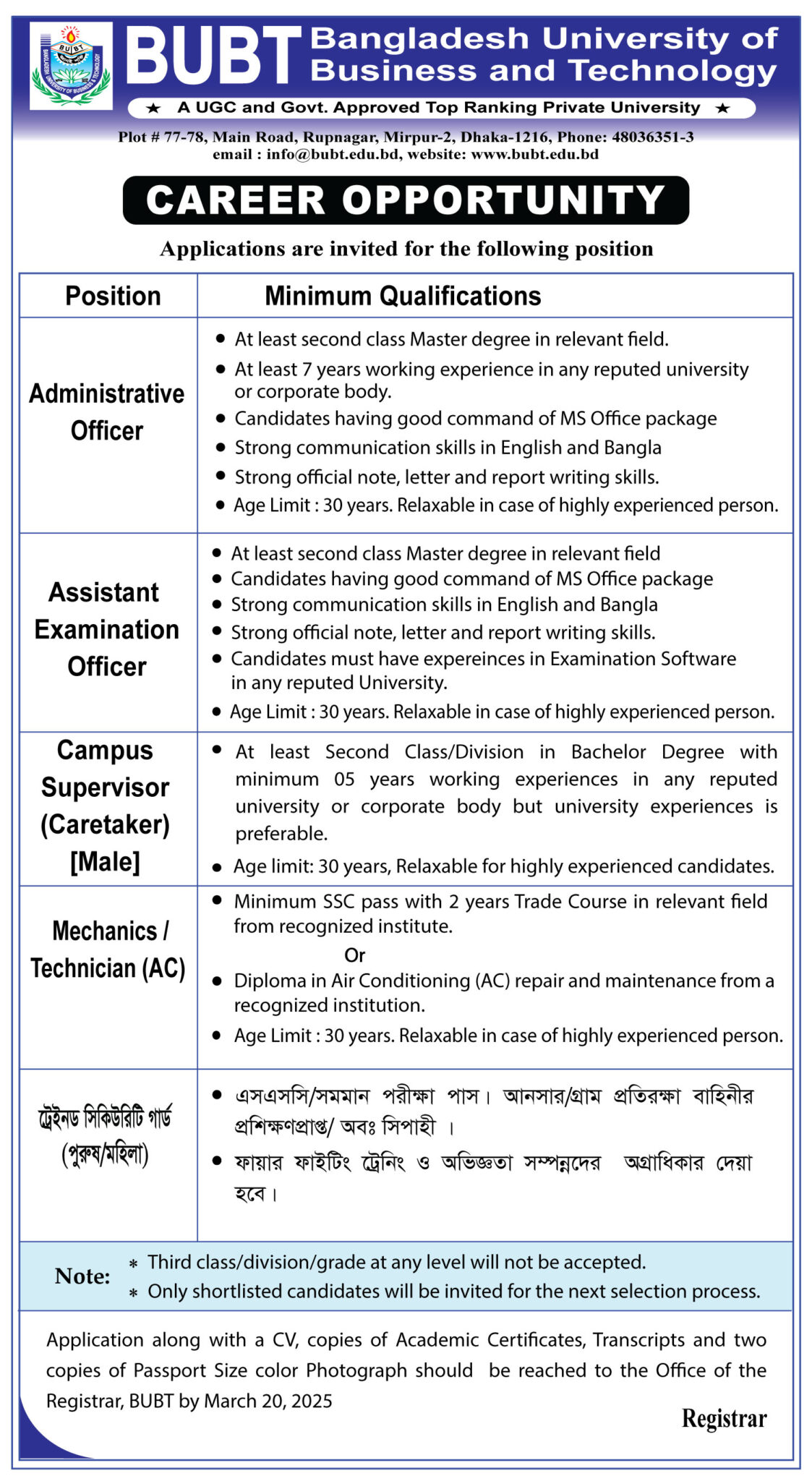 BUBT Job Circular 2026 | bubt.edu.bd