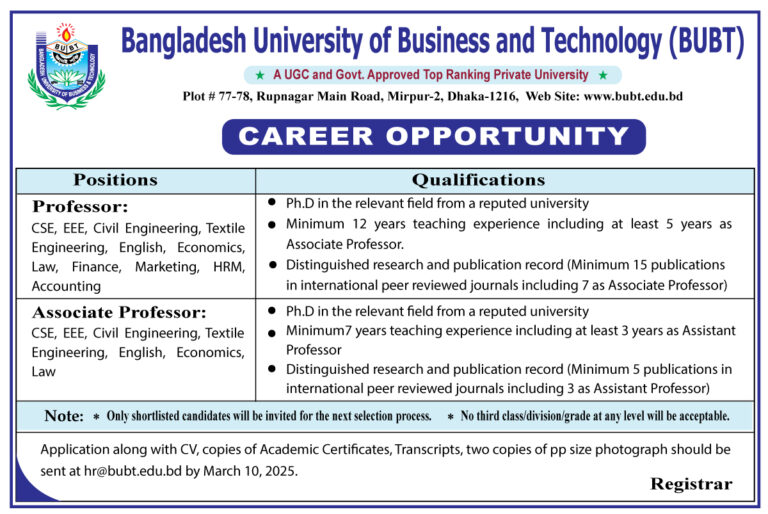 BUBT Job Circular 2025 | bubt.edu.bd