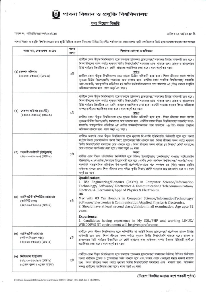 PUST Job Circular 2025 | Proggapon